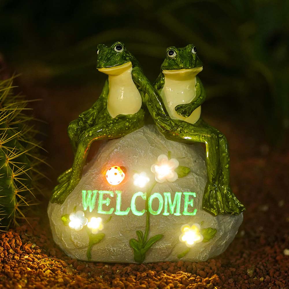 Solar Frog with Succulents & LED Garden Lights - Outdoor Decor Statue